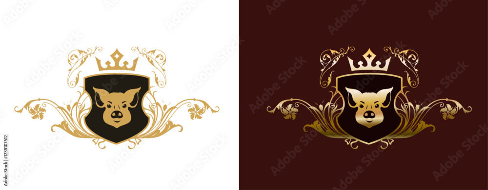 Coat of arms with boar head on white and brown background. Heraldry ...