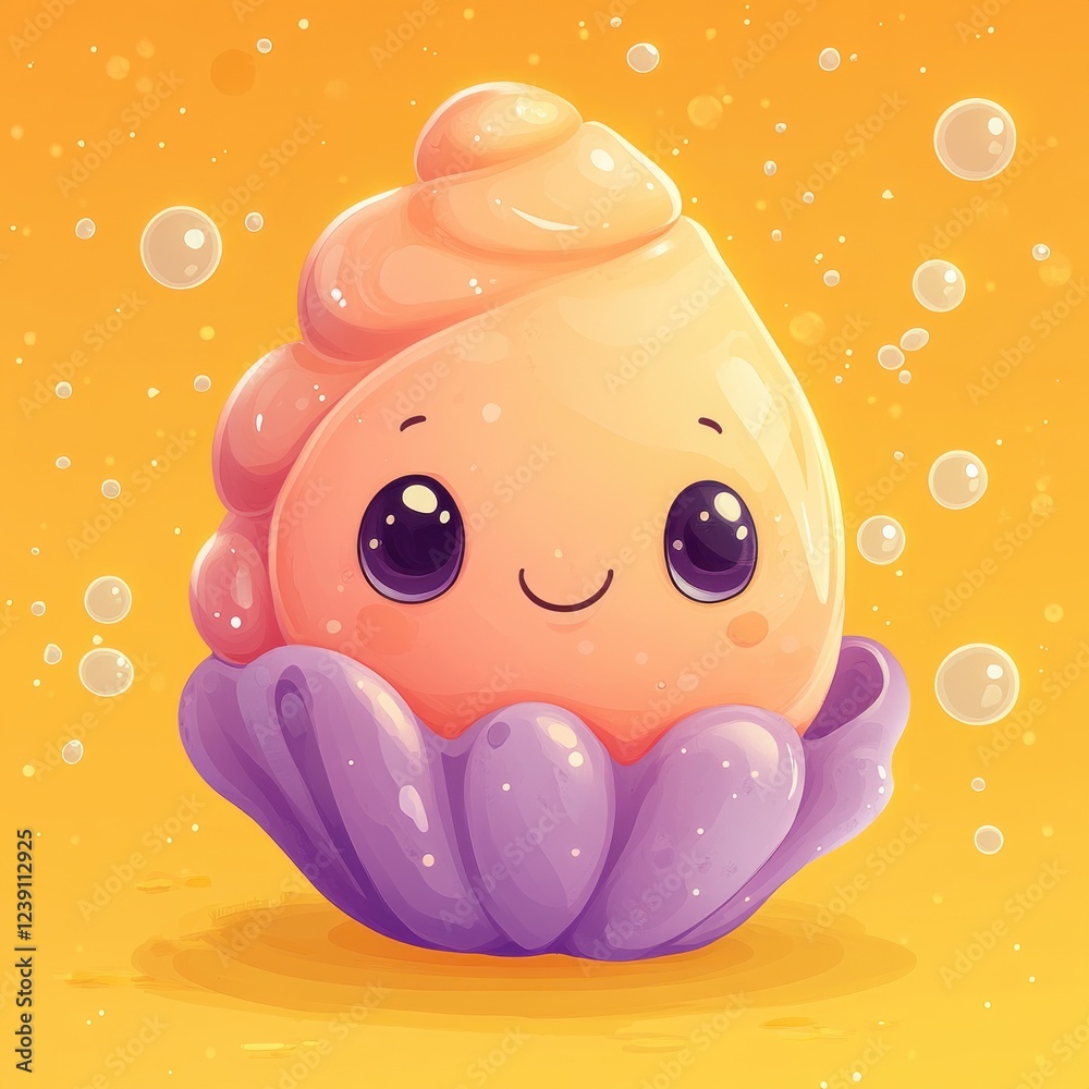 Cute Cartoon Shell Character Coloring Page for Kids Educational Game ...