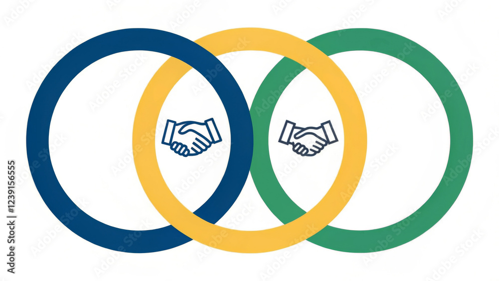 Three interlocking circles in blue, yellow, and green are depicted ...