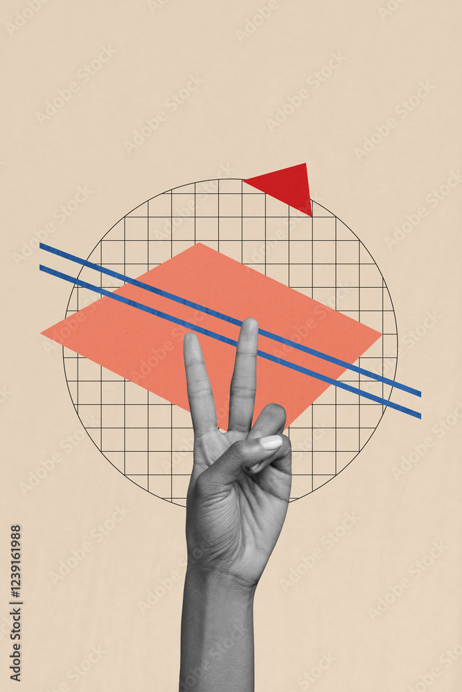 Composite image montage trend artwork 3D collage of gesture two finger ...