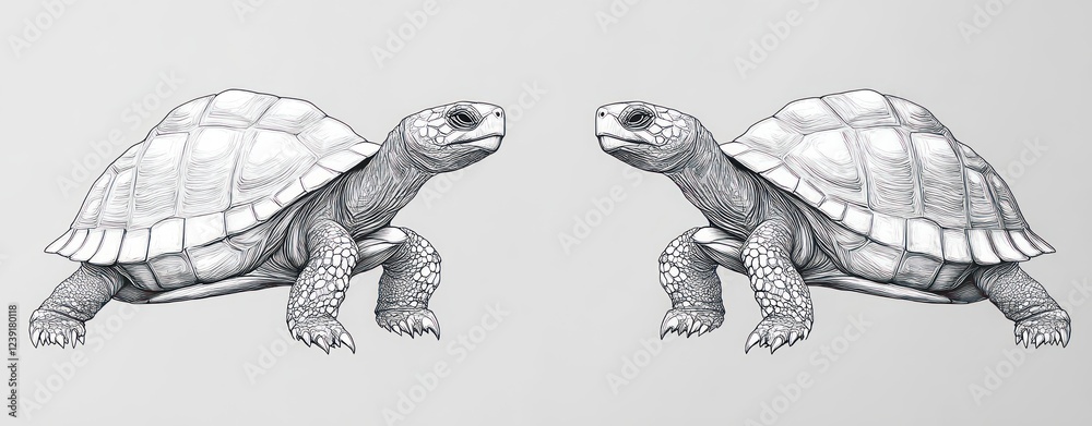 Galapagos Giant Tortoise Detailed Line Art for Coloring Stock ...