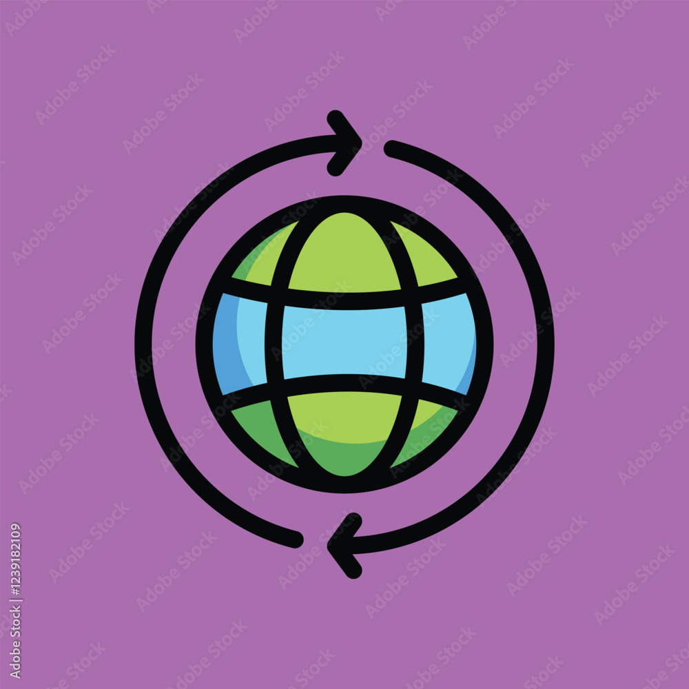 Globe, world map, globe rotation doodle cartoon, minimalist vector ...