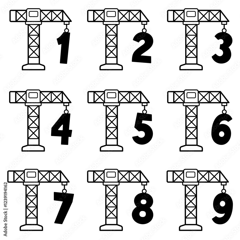 Cartoon Construction Crane with Birthday Numbers Clipart Set Ages 1-9 ...