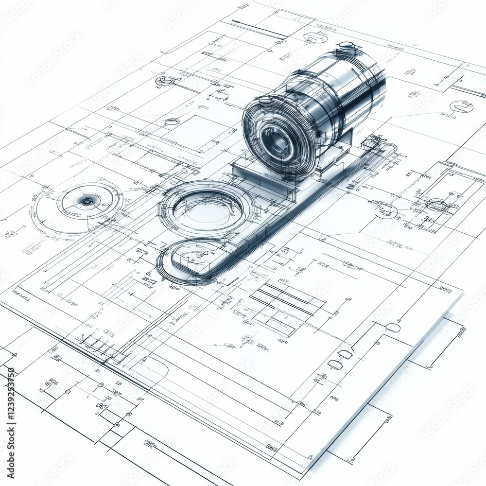 Camera Lens Blueprint Design with Technical Drawing Elements Stock ...