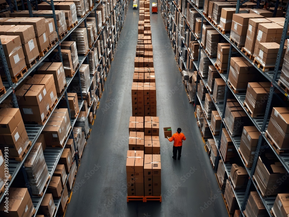 Meticulously organized warehouse shelves laden with boxes and parcels a ...