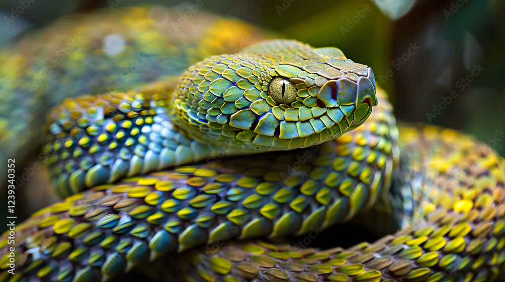 Alert Pit Viper in the Verdant Tropical Forest - A Glimpse into the ...
