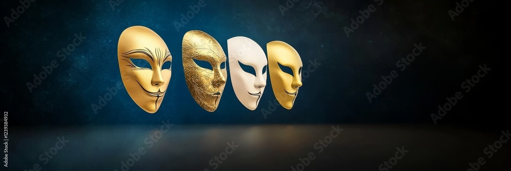 Four Masks, Identity and Secrecy - Four elegant masks, gold and white ...