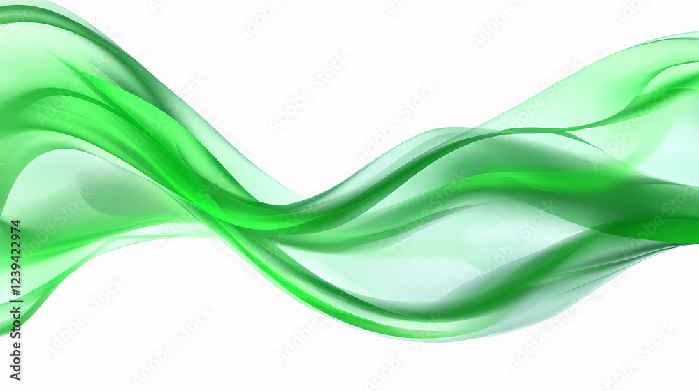 Green smoke wave. green abstract wave flow isolated on white background ...