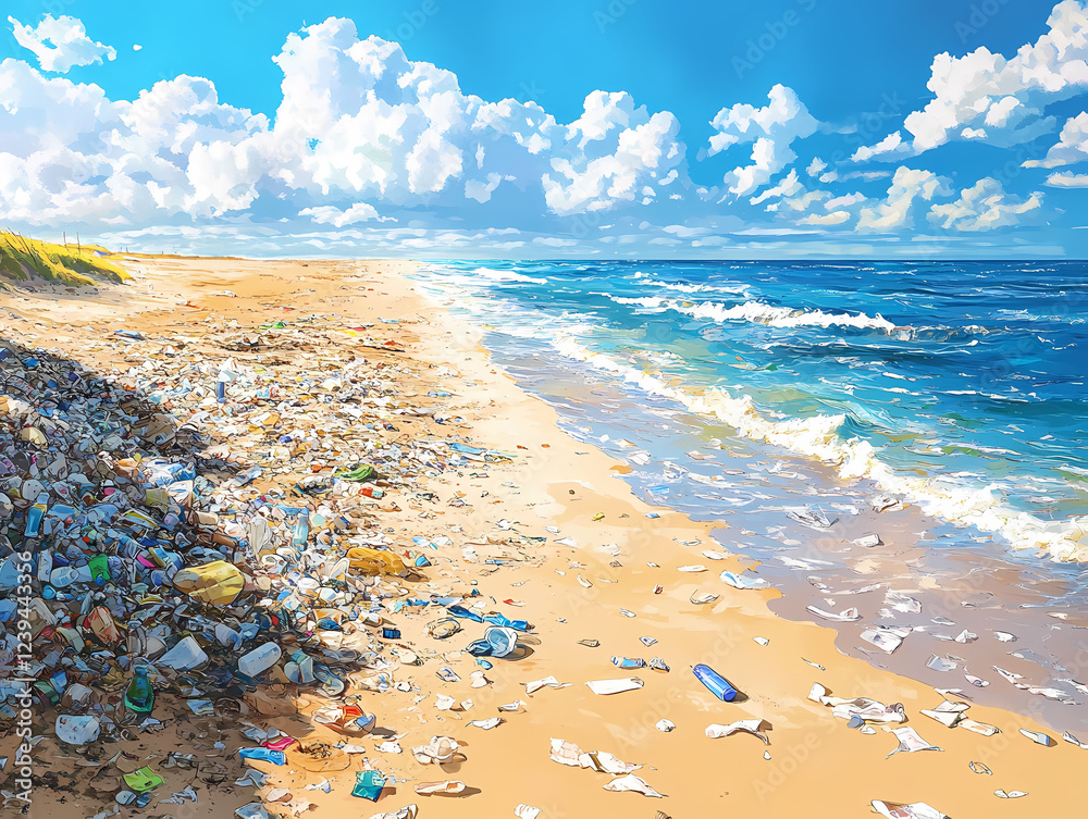 Stock-Illustration „Polluted Beach With Litter Showcasing Environmental ...