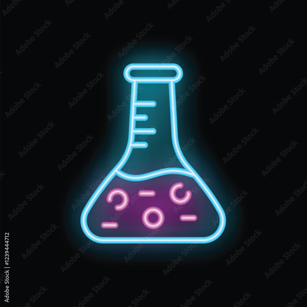 Blue and pink neon glowing symbol of chemistry experiment with ...