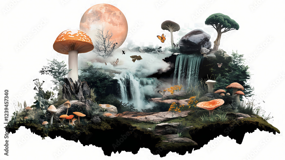 Png surreal collage with nature elements set, isolated on transparent ...