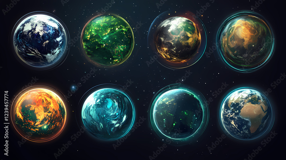 Png surreal planets nature elements art, element set on transparent ...