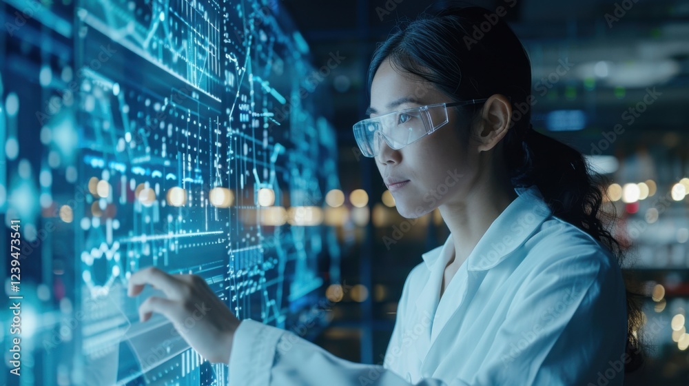 Scientist interpreting big data from multiple sources, with a digital ...