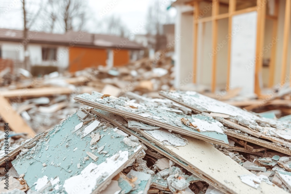 Pile of discarded old drywall fragments Waste gypsum boards at a ...