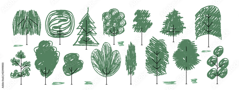 Green tree silhouette in forest grove abstract vector illustration ...