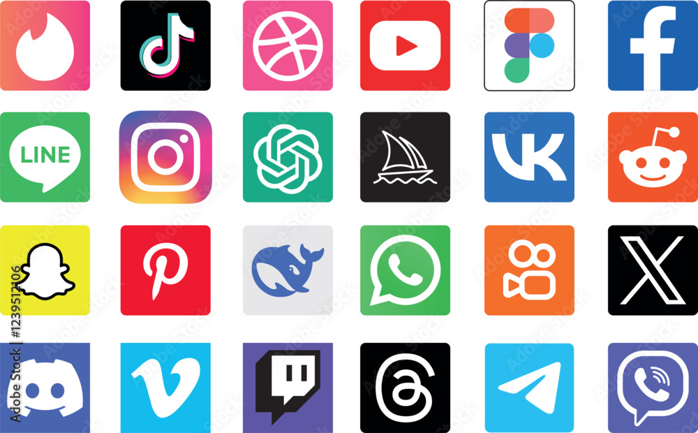 Editorial collection of vector logos from top social platforms and ...