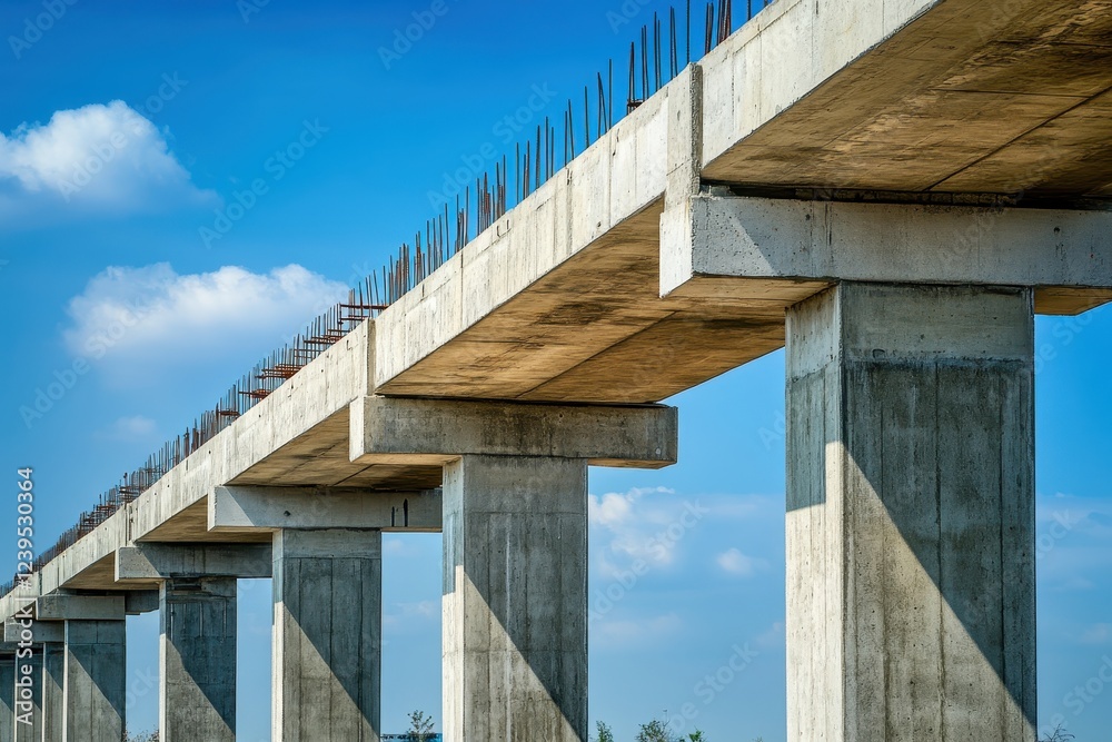 Vertical frame of elevated expressway under construction featuring ...
