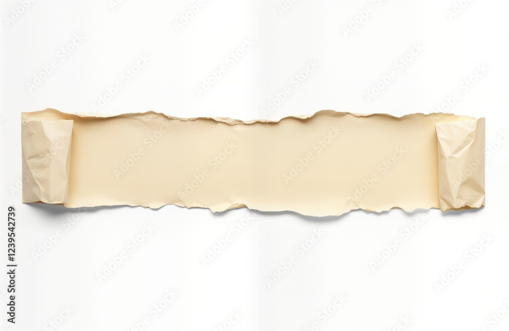 Torn piece of light beige paper tape isolated on white background ...
