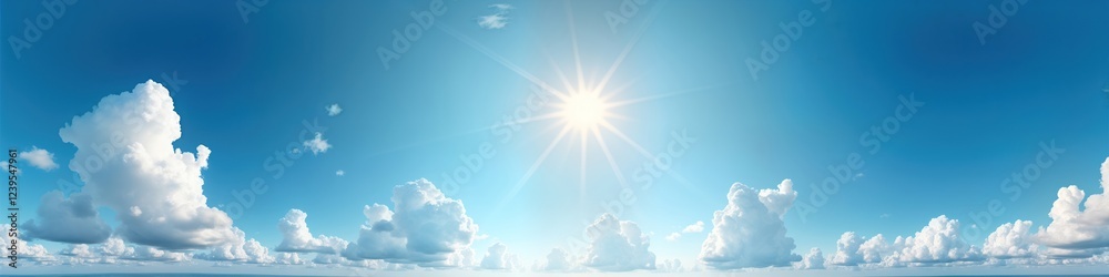 Beautiful summer sky panorama shows bright blue sky with fluffy white ...