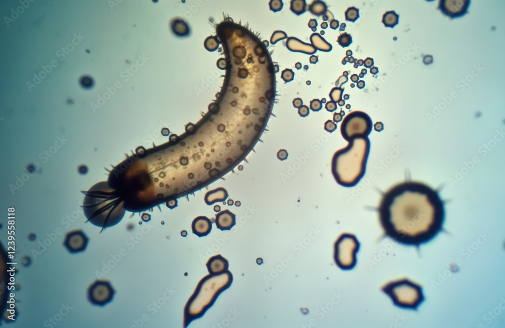 Microscopic view of soil fungi microorganisms, nematodes. Fungal ...