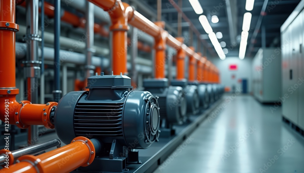 Industrial chilled water system with large chillers pumps, insulated ...