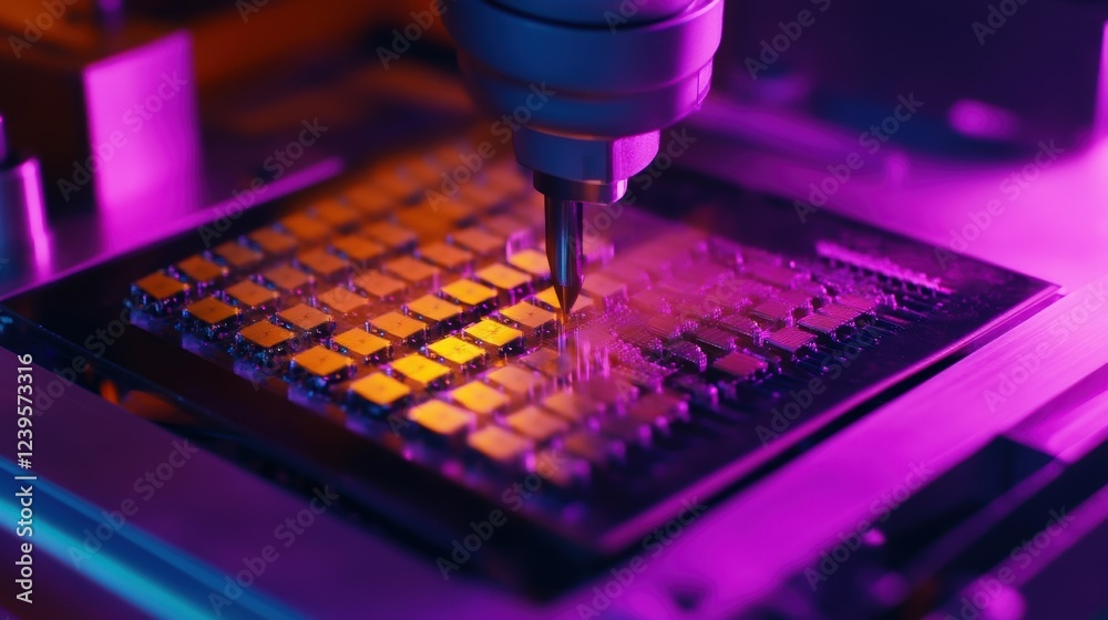 A medium closeup of a robotic arm carefully placing newly fabricated ...