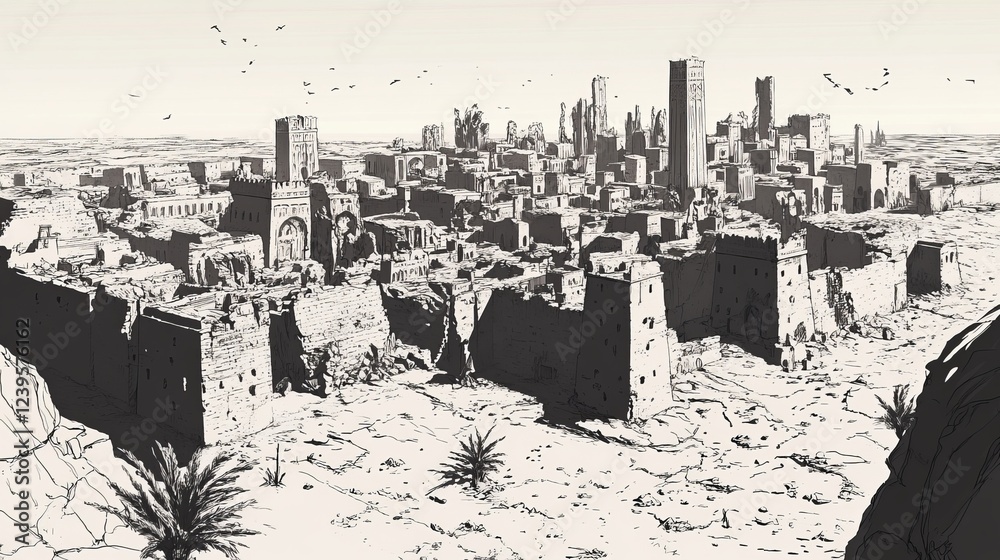 Ilustración de Stock A line-art depiction of Diriyah, the historic ...