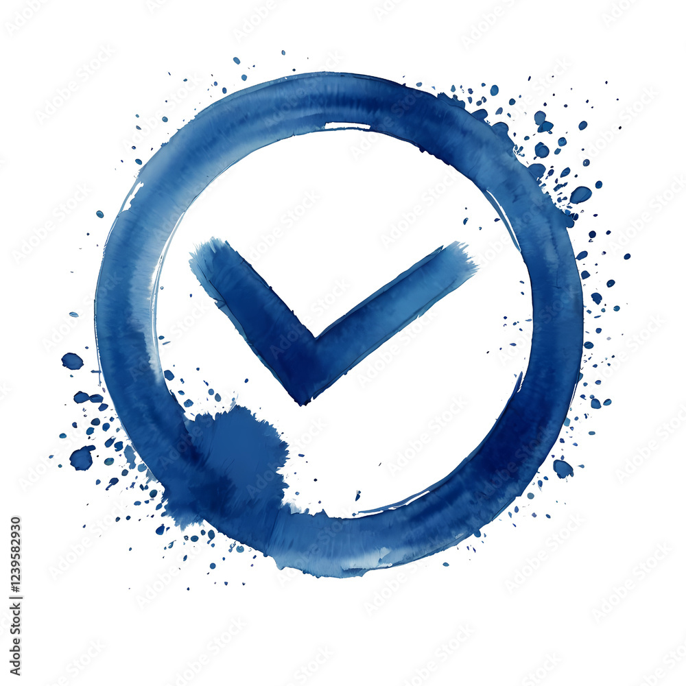 blue check mark stamp watercolor brush stroke painted check mark inside ...