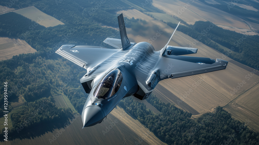 Military Fighter Jet Executing a High-Speed Maneuver Over an Open Field ...