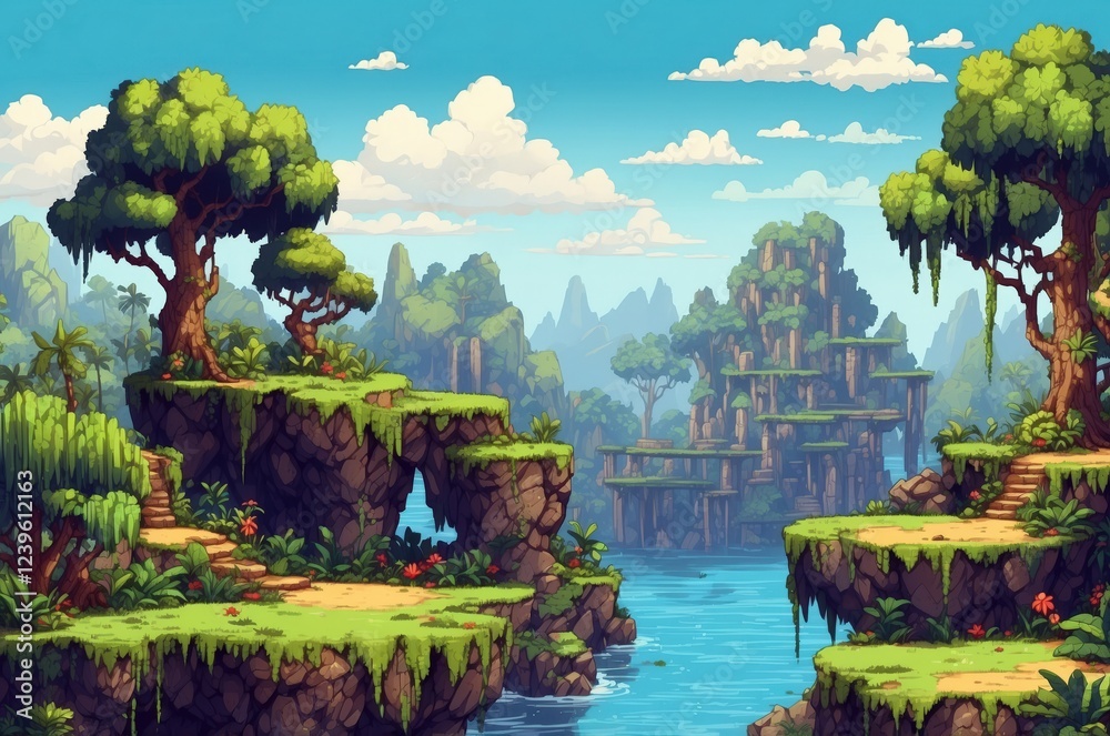 Colorful retro old vintage 2d pixel art game texture background ...