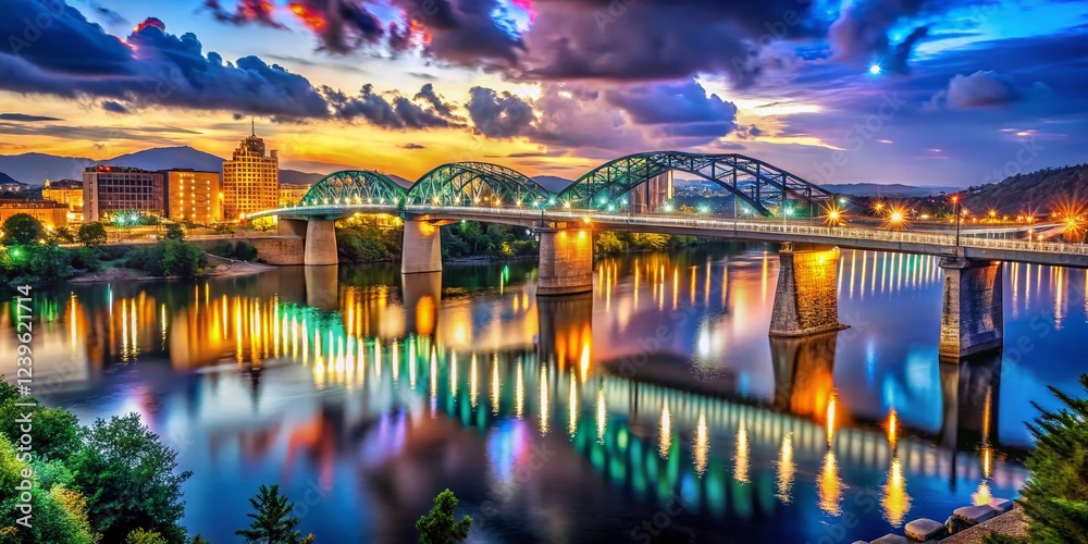 Chattanooga Tennessee Night Skyline, Scenic City Lights, Riverfront ...