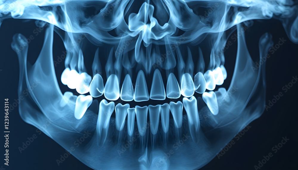 X-ray of bad, decayed teeth. Panoramic x-ray of the jaw and teeth at ...