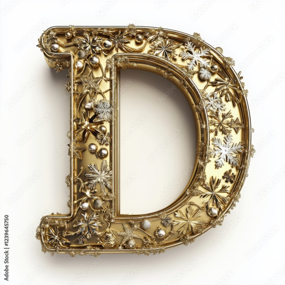3D-rendered image of the letter "D" designed in a metallic style with a ...