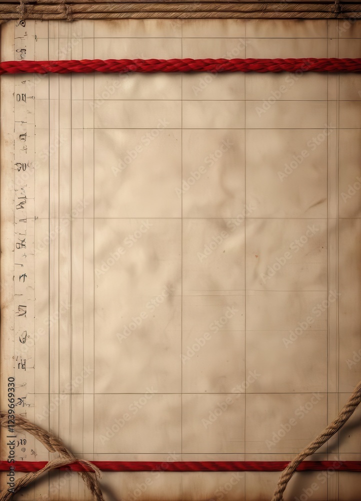 Antique navigation chart with red and black striped rope label, antique ...