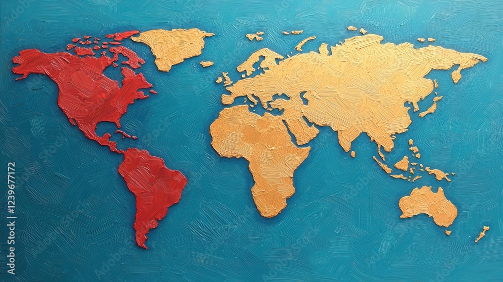 World map trade route concept. Abstract oil-paint world map with ...