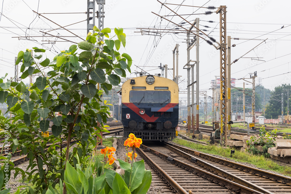 Front view of train engine, August 16,2008 in Vijayawada station, India ...