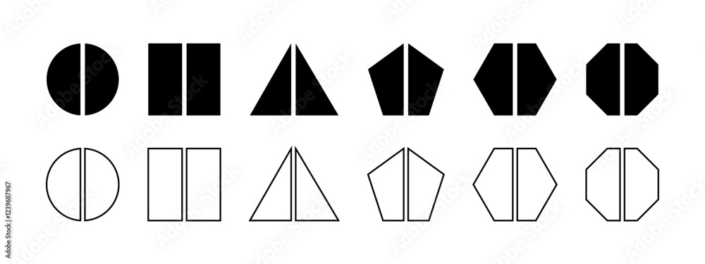 Set of geometric round, square and triangle, pentagon, hexagon and ...
