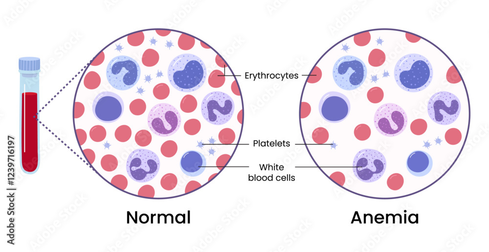 Vector illustration of the difference of number of healthy red blood ...