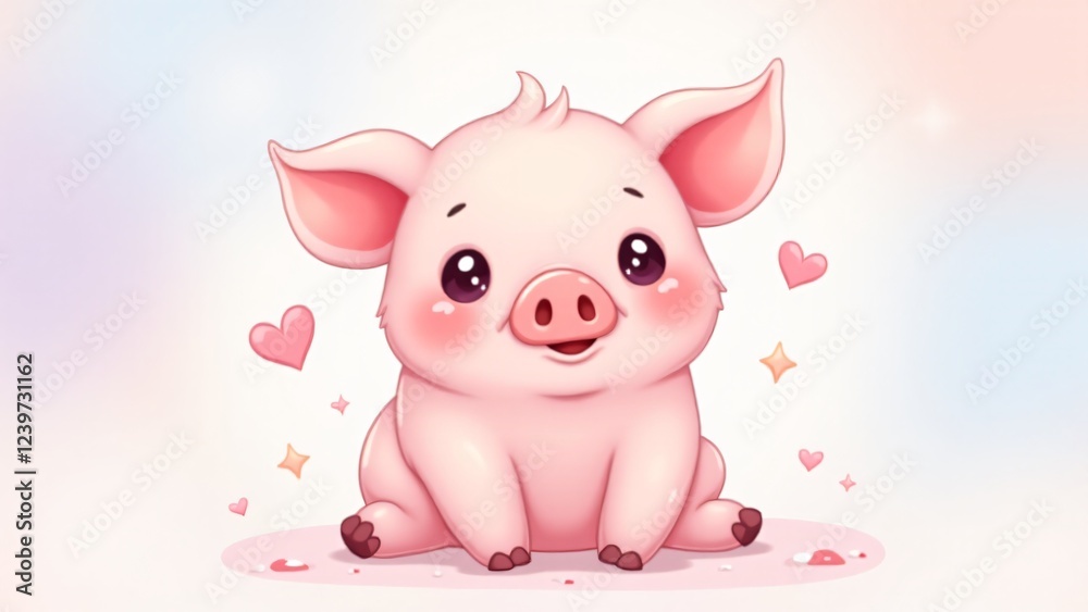 Chubby kawaii pig with big, sparkling eyes and blushing cheeks. Set ...