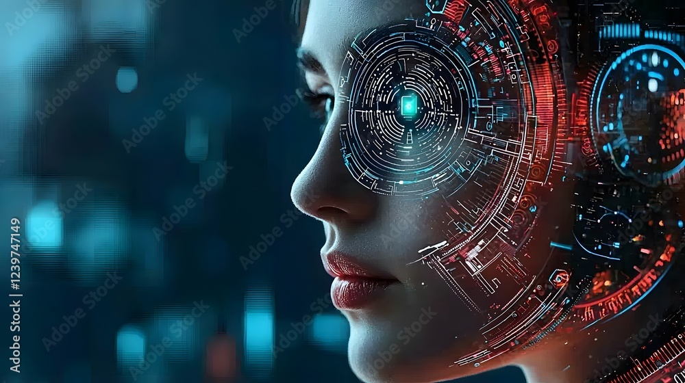 Futuristic digital interface showcasing a high tech biometric facial ...