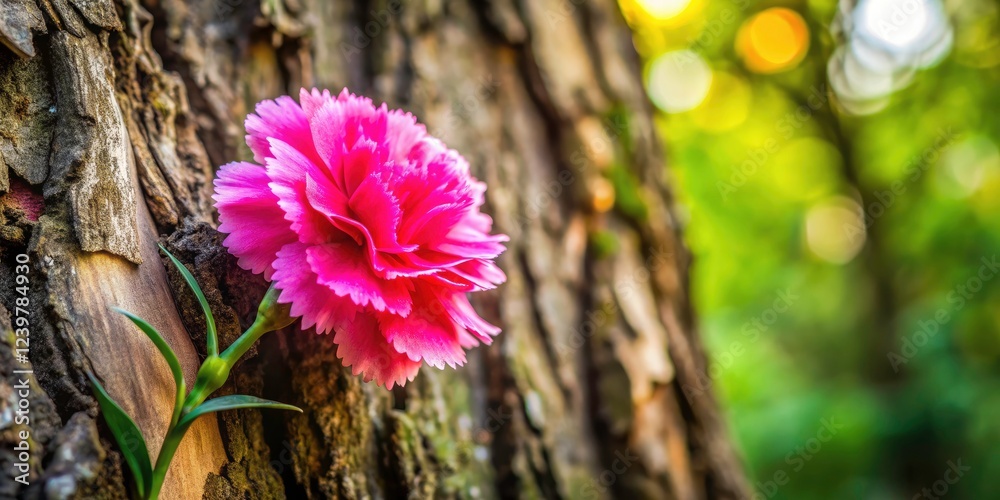 Drone captures a pink flower, air plant, and carnation clinging to a tree, parasitic plant ...