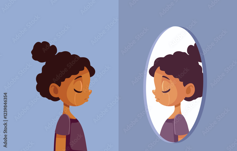 Sad Little Girl Feeling Self Conscious and Insecure Vector Character ...