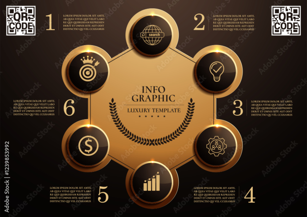 Luxury Brown and Gold Hexagon Infographic Flowchart Template, 6 Steps ...