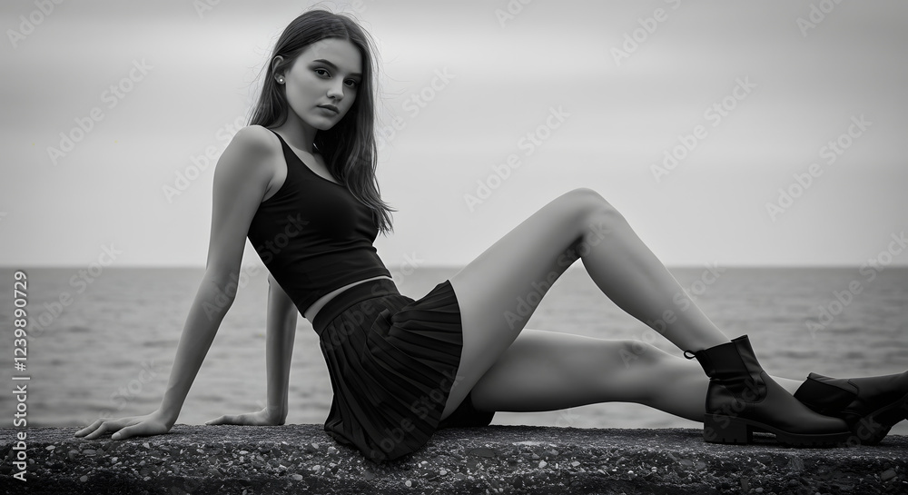 beautiful teen model girl dressed in a short skirt generative ai Stock Photo | Adobe Stock