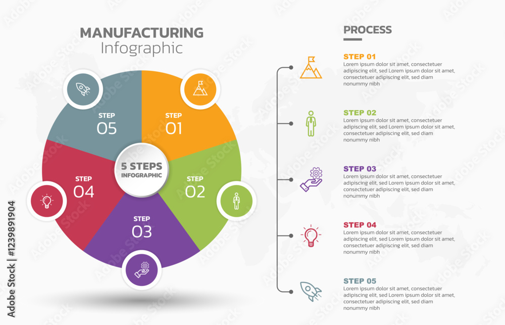 Visual data presentation. Cycle diagram with 5 options. Pie Chart ...