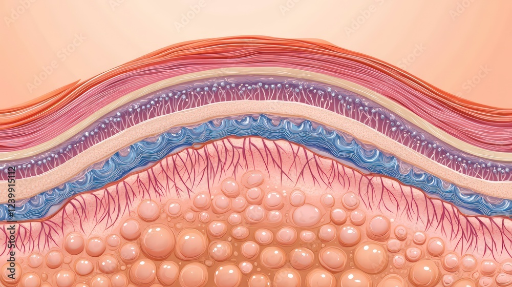 Detailed cross-section illustration of human skin layers, epidermis ...