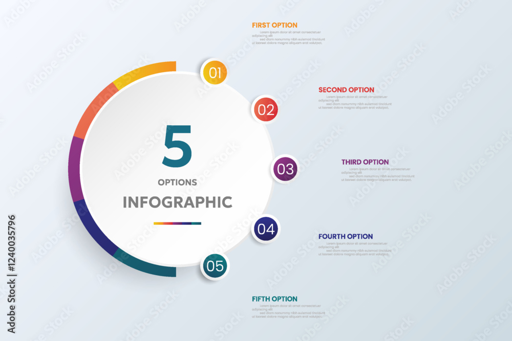 Circle chart infographic template with 5 options for presentations ...