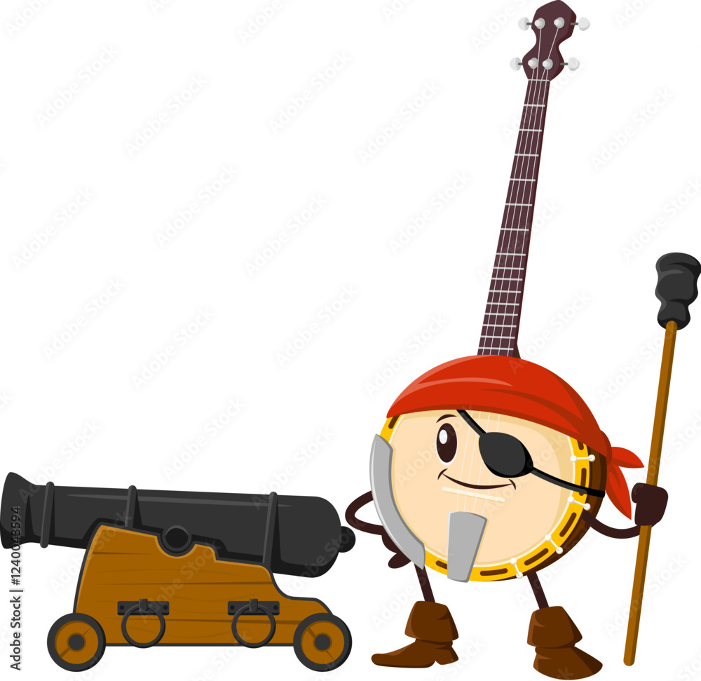 Cartoon banjo musical instrument pirate and corsair character features ...
