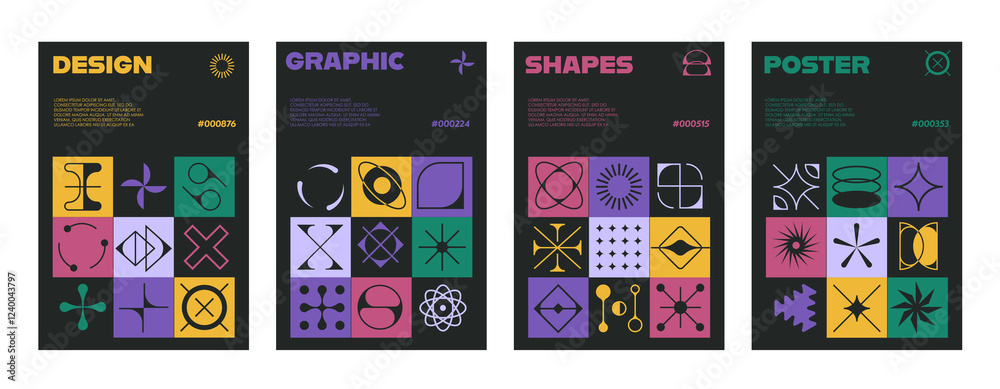Retro brutal posters with geometric shapes. Abstract y2k brutalism ...