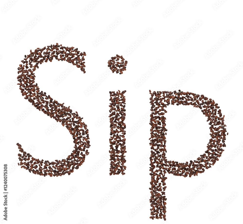 Sip Coffee Beans 3D Text Render – Elegant Word Art with Coffee Beans on ...